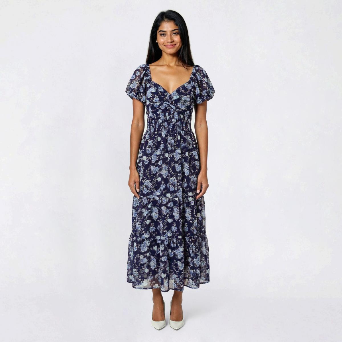 Click here for Juniors Trixxi Puff Sleeve Floral Twist Front Tier... prices