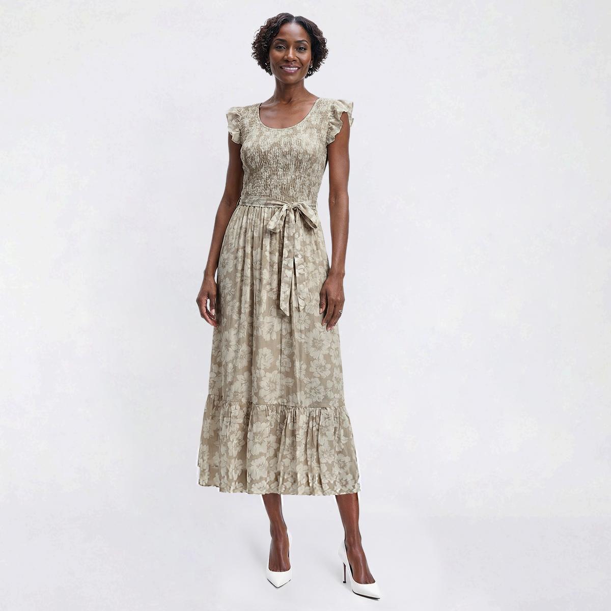 Click here for Womens Luxology Cap Ruffle Sleeve V Neck Floral Mi... prices