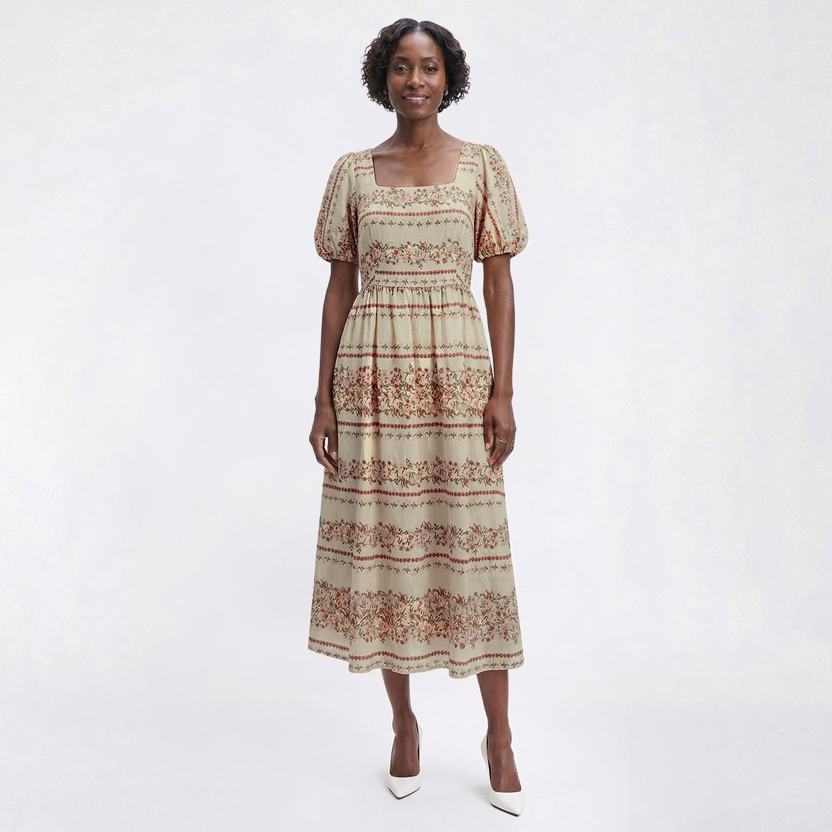 Click here for Womens Vivid Aura Puff Sleeve Square Neck Floral M... prices