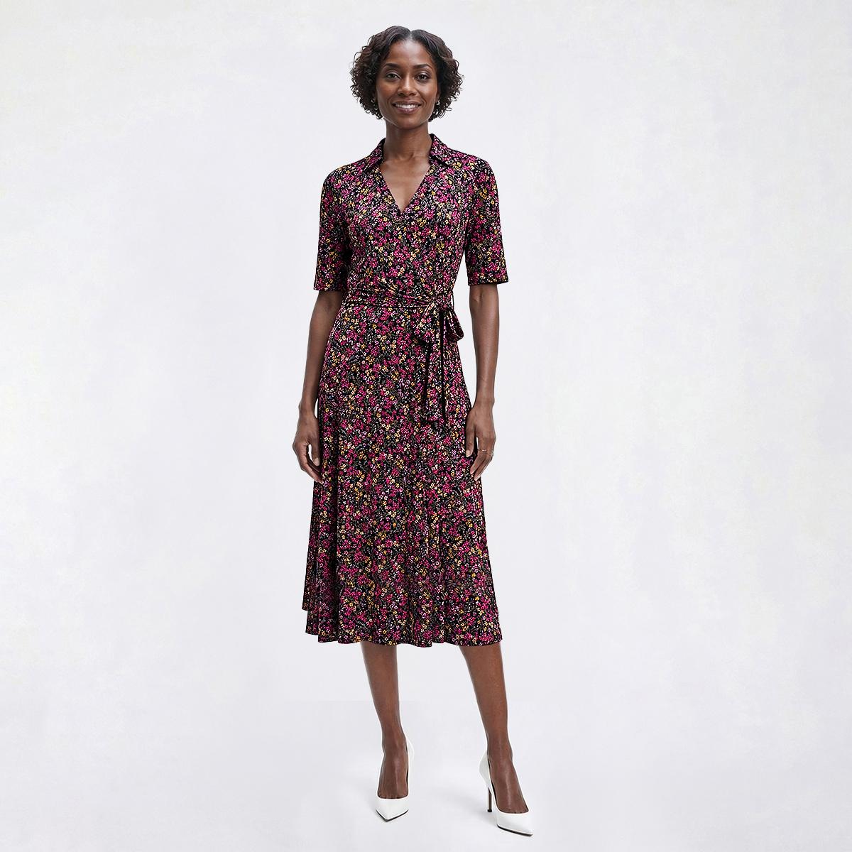 Click here for Womens MSK Elbow Sleeve Floral Spread Collar V Nec... prices