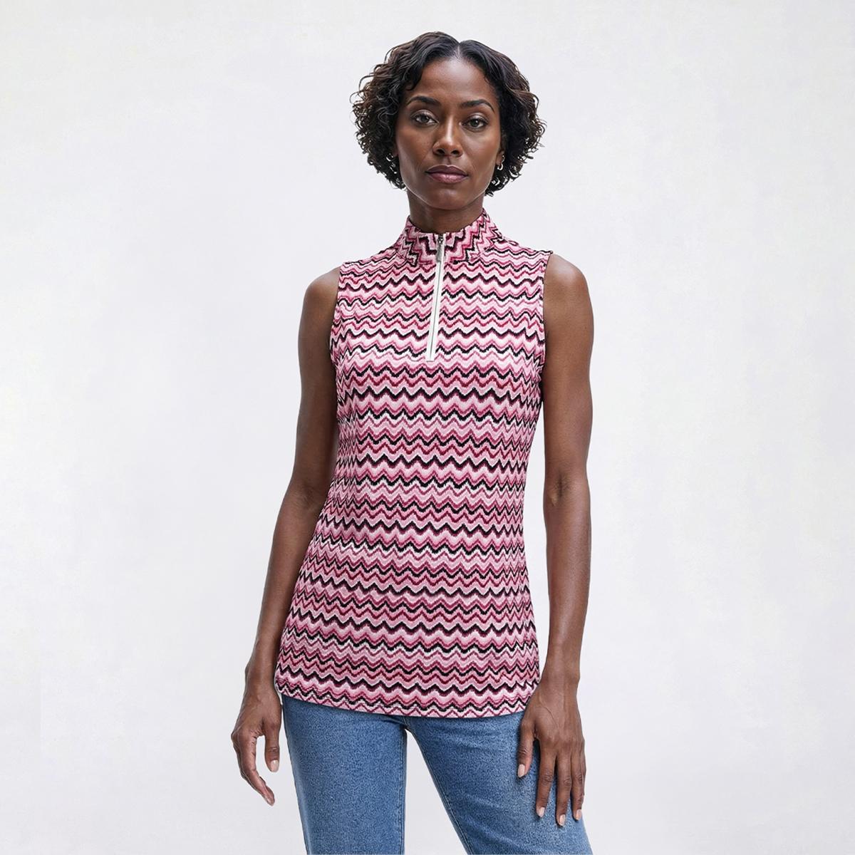 Click here for Womens Court Haley Sleeveless Zip Front Zig Zag Po... prices