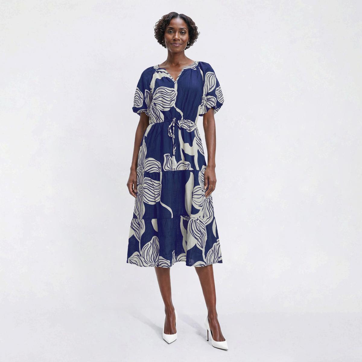 Click here for Womens Mlle Gabrielle Short Puff Sleeve Floral Tie... prices