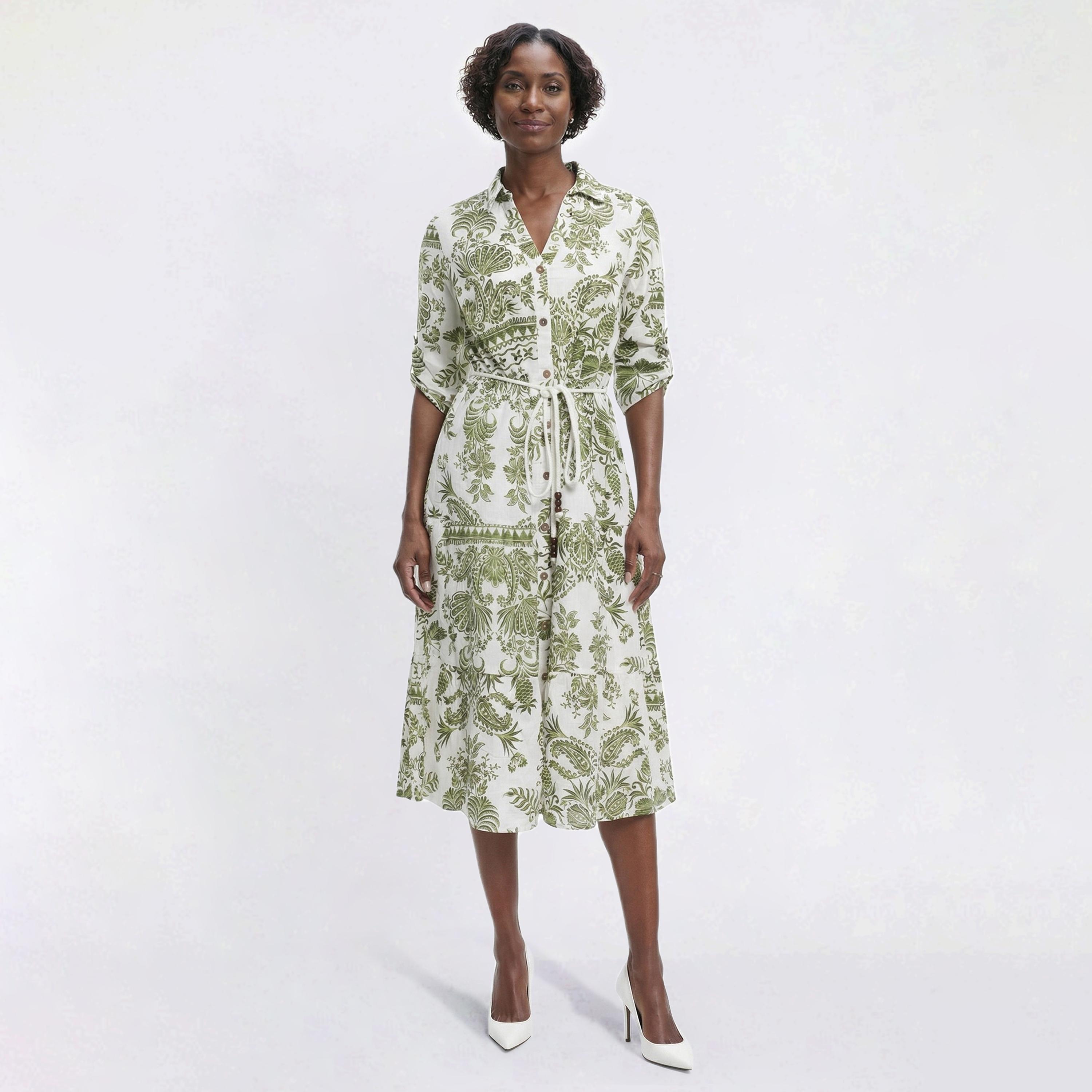 Click here for Womens Mlle Gabrielle Roll Tab Sleeve Paisley Tier... prices