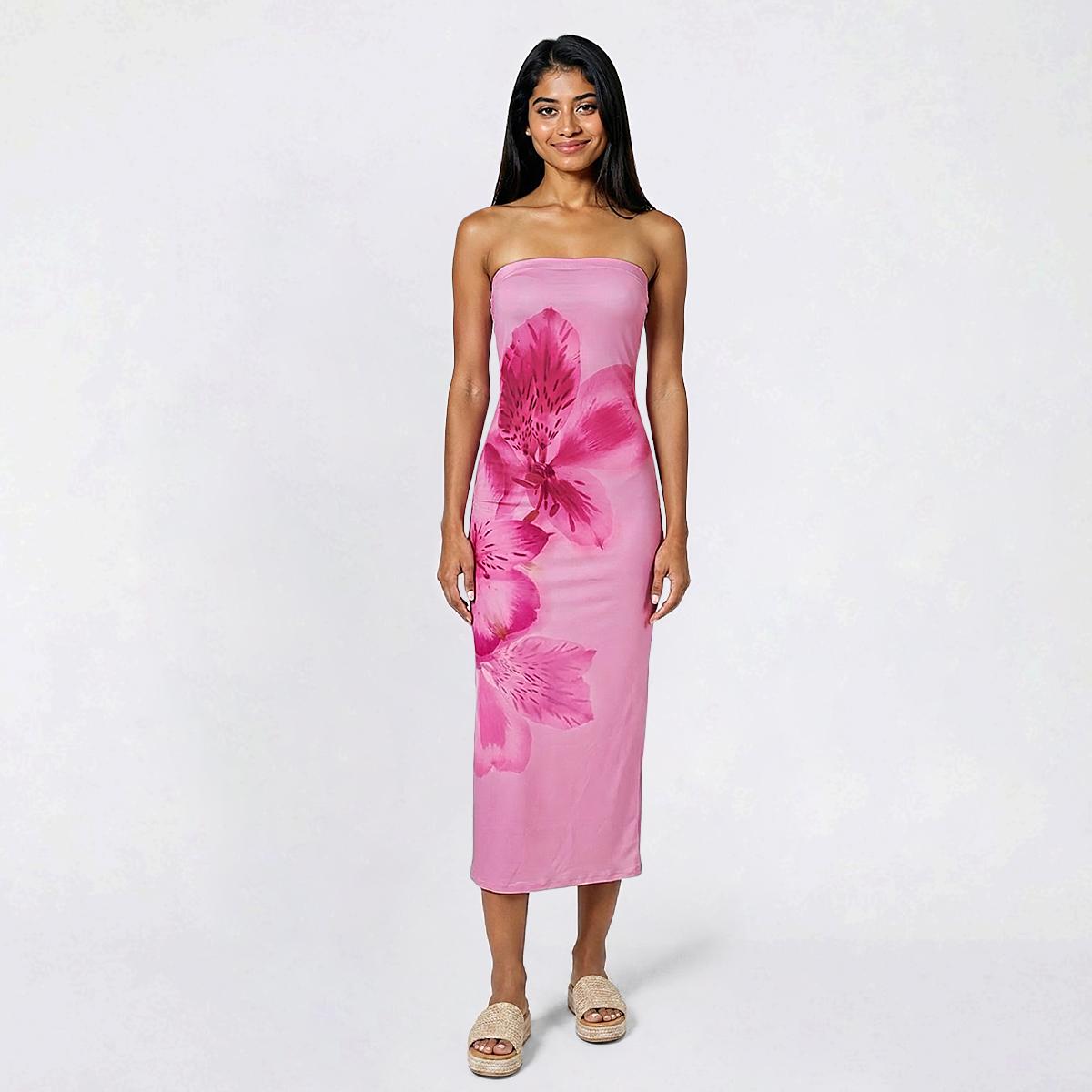 Click here for Juniors Madden Girl Mesh Flower Tube Midi Slit Dre... prices