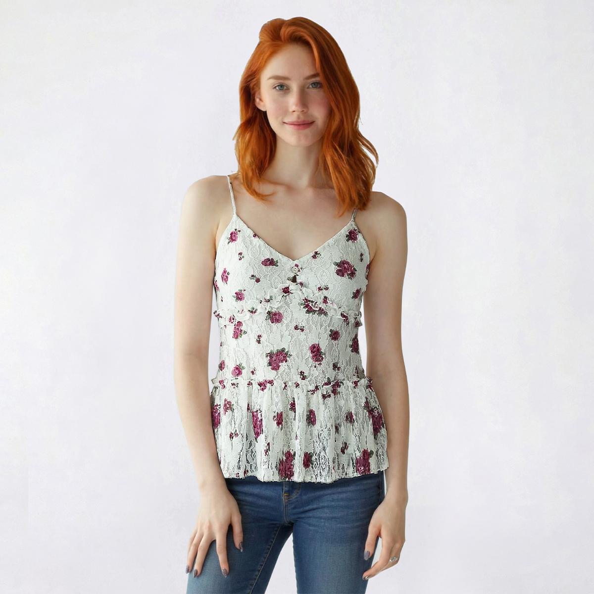 Click here for Juniors Madden Girl Floral Lace Peasant Camisole prices