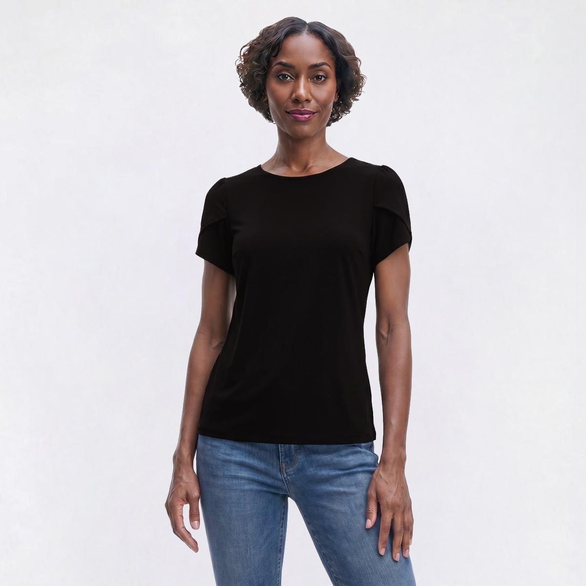 Click here for Petite AK Anne Klein Short Tulip Sleeve Solid Blou... prices