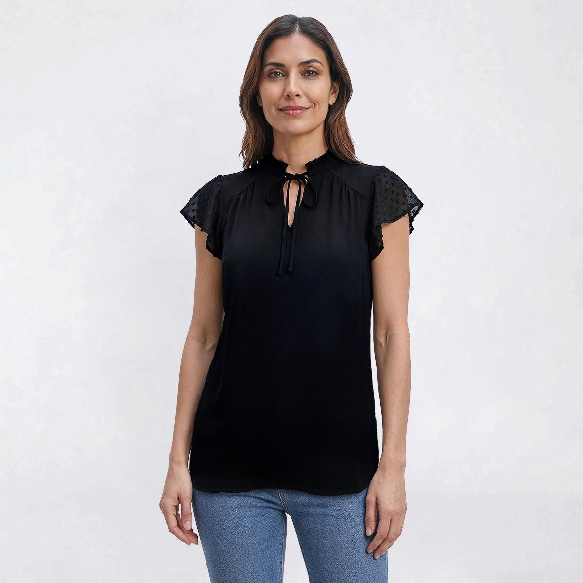 Click here for Womens Adrianna Papell Short Flutter Clip Dot Slee... prices