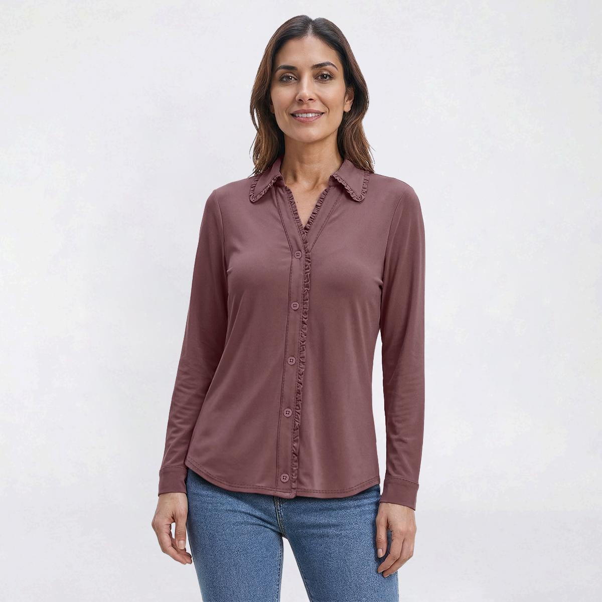 Click here for Womens Adrianna Papell Long Sleeve Ruffle Edge Blo... prices