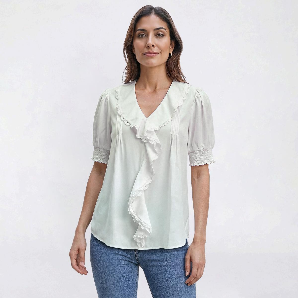 Click here for Womens Adrianna Papell Pintuck Cascade Ruffle Blou... prices