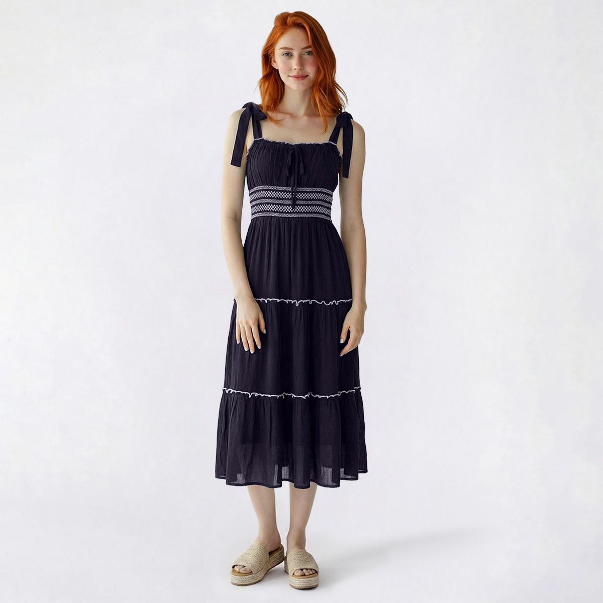 Click here for Juniors Trixxi Textured Smock Waist Tie Shoulder M... prices