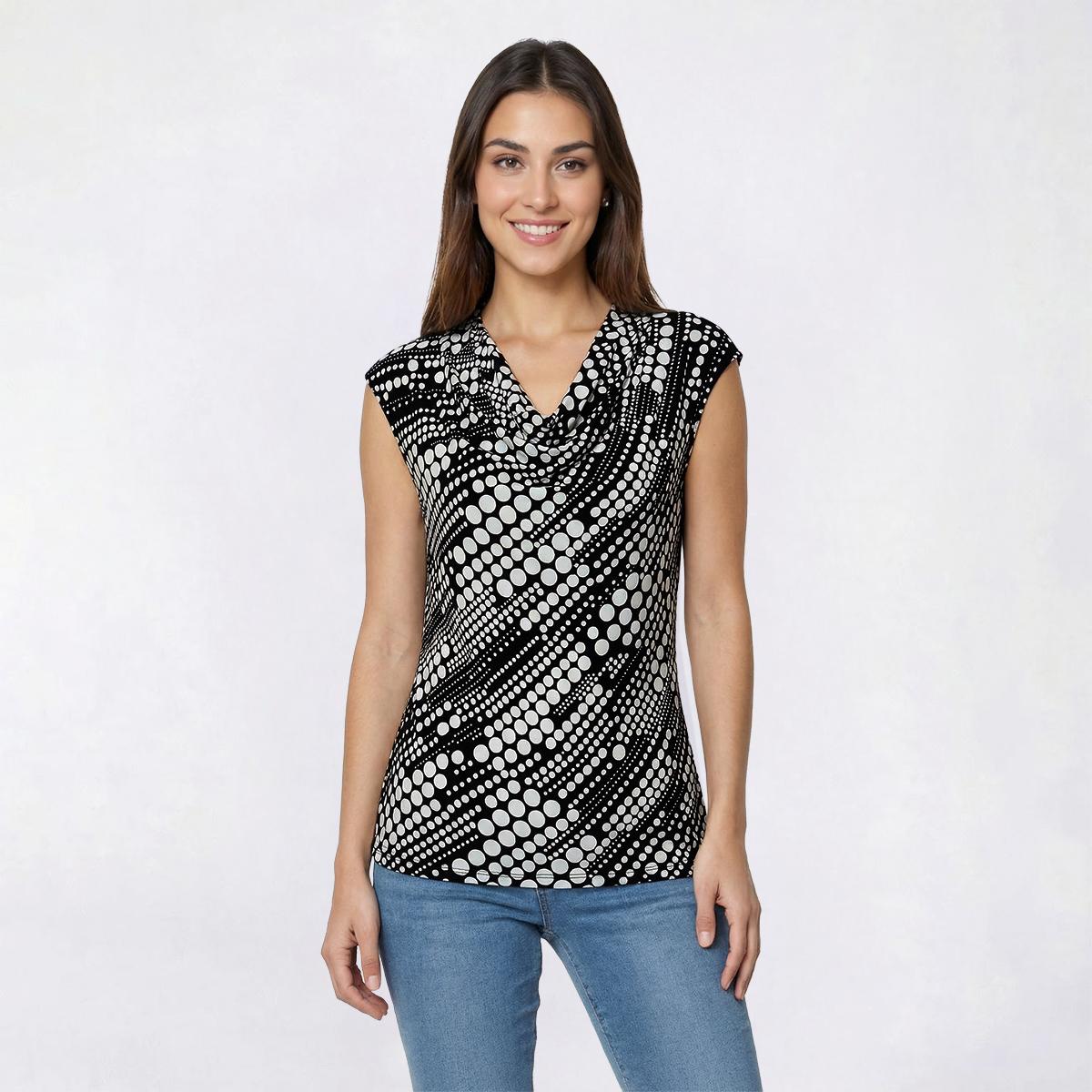 Click here for Plus Size Kasper Cap Sleeve Cowl Neck Linear Polka... prices