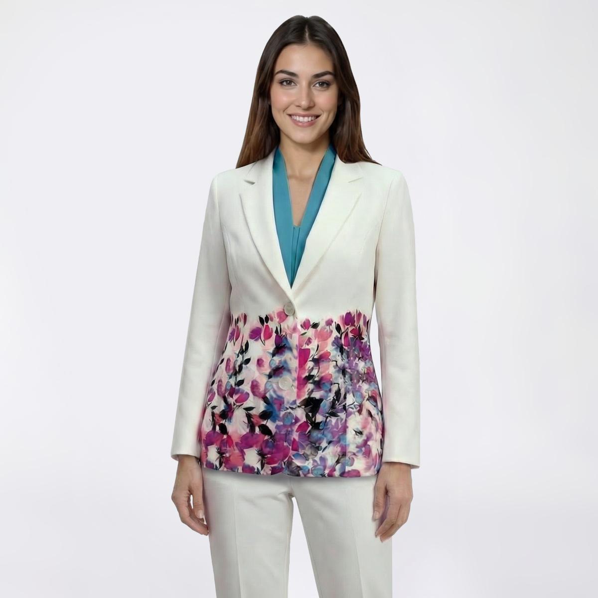 Womens Kasper Long Sleeve Two Button Floral Bottom Blazer