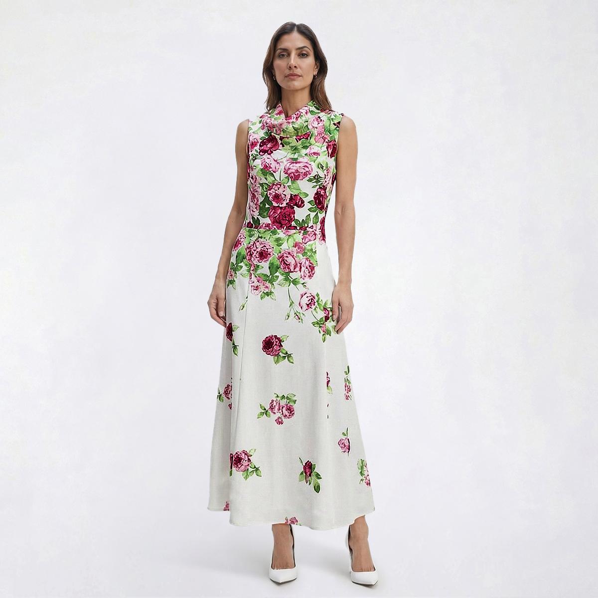 Womens Perceptions Sleeveless Drape Neck Maxi Dress