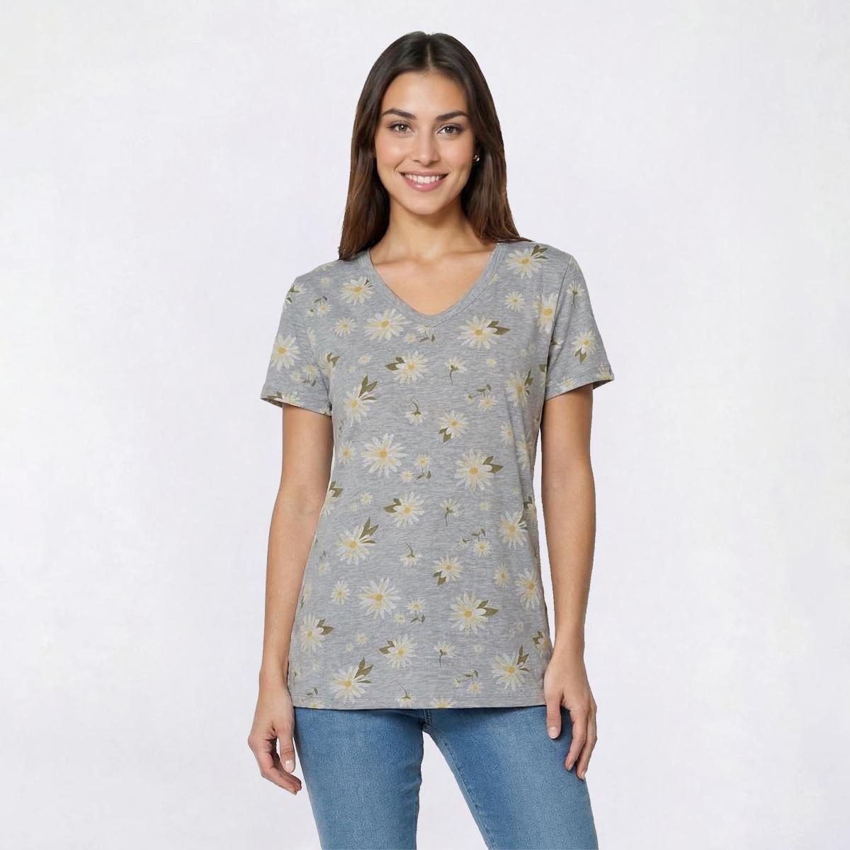 Click here for Petite Architect(R) Short Sleeve V Neck Daisy Tee prices