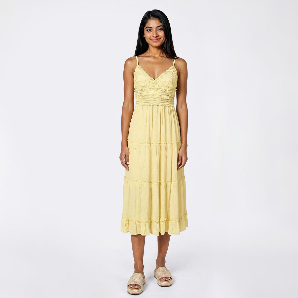 Click here for Juniors No Comment Crochet Bust Tier Midi Dress prices