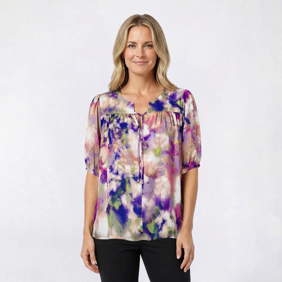 Click here for Womens Nicole Miller Elbow Sleeve Blurred Floral B... prices