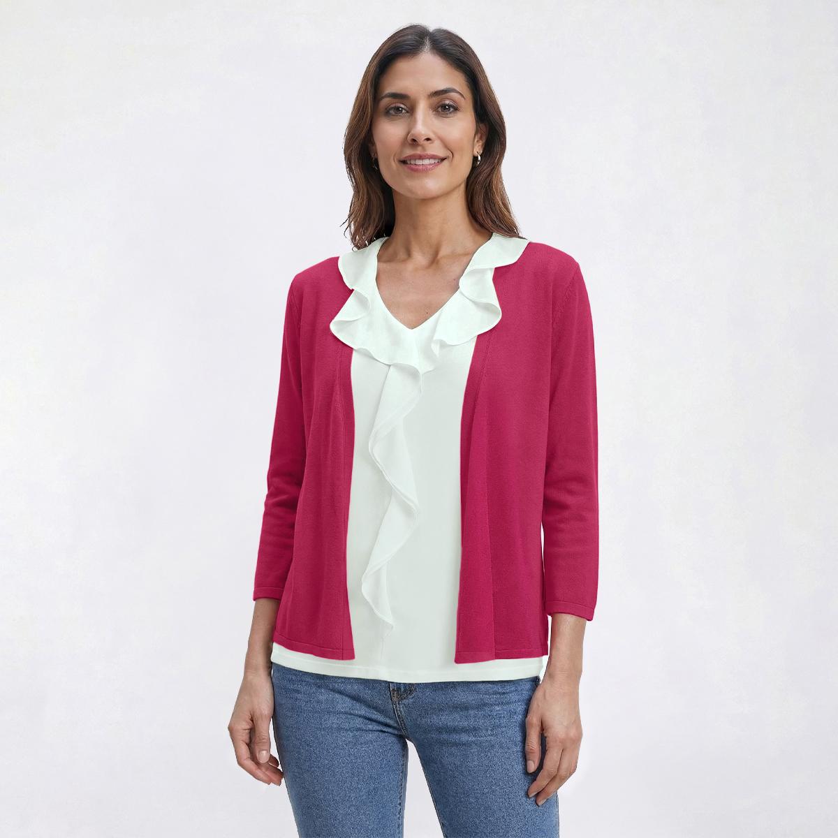 Click here for Petite Kasper Long Sleeve Open Front A-Line Cardig... prices