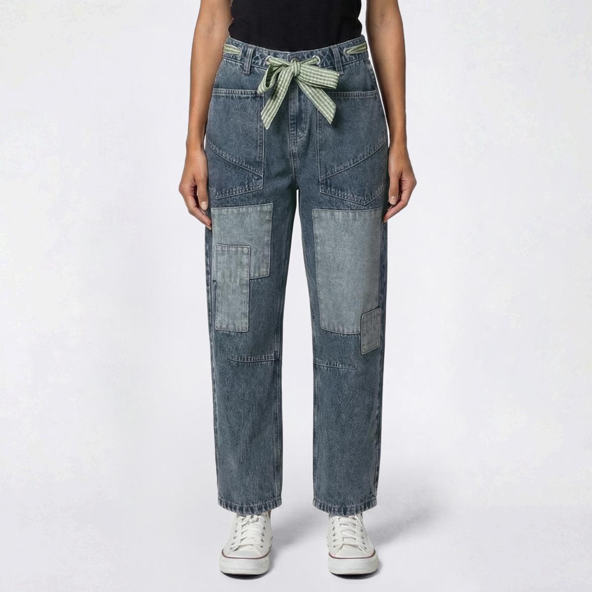 Click here for Womens MNK Patchwork Barrel Jeans with Seersucker... prices