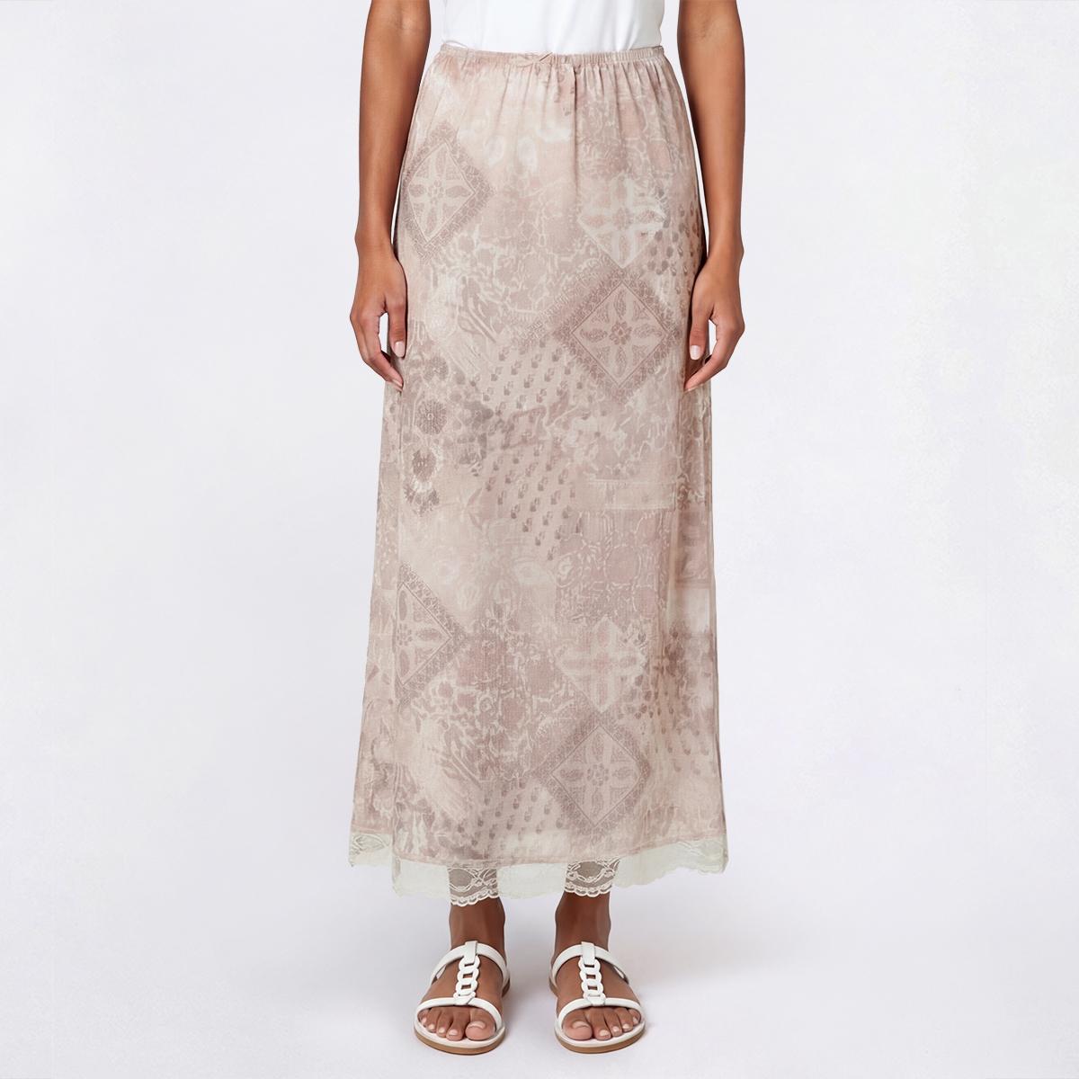 Click here for Juniors Pink Rose Print Mesh Rosette Midi Skirt- S... prices