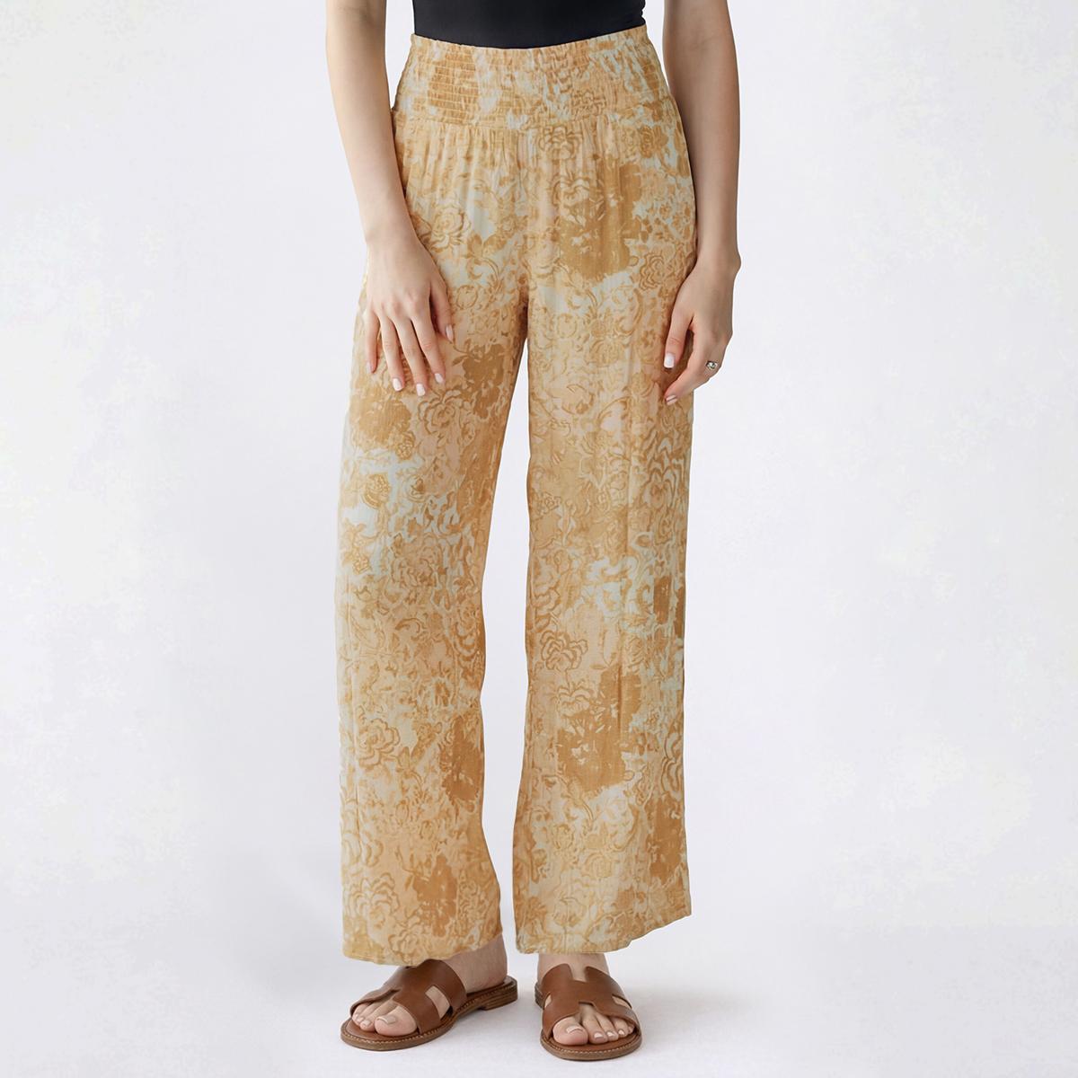 Click here for Juniors Pink Rose Gauze Print Smock Waist Wide Leg... prices