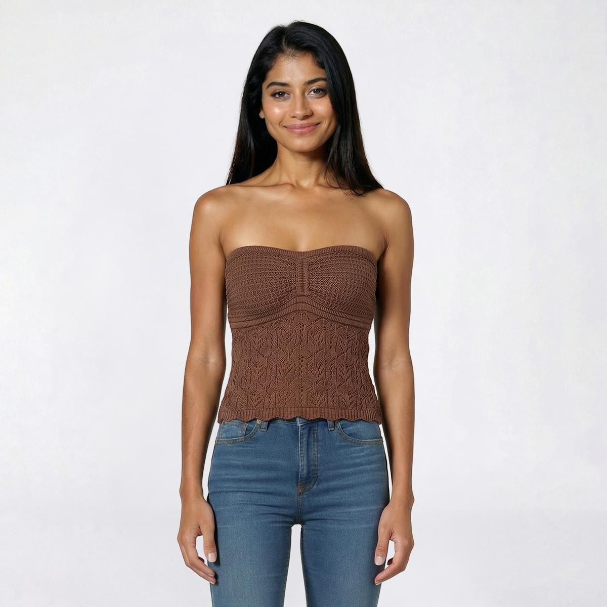Click here for Juniors Pink Rose Pointelle Sweater Tube Top prices