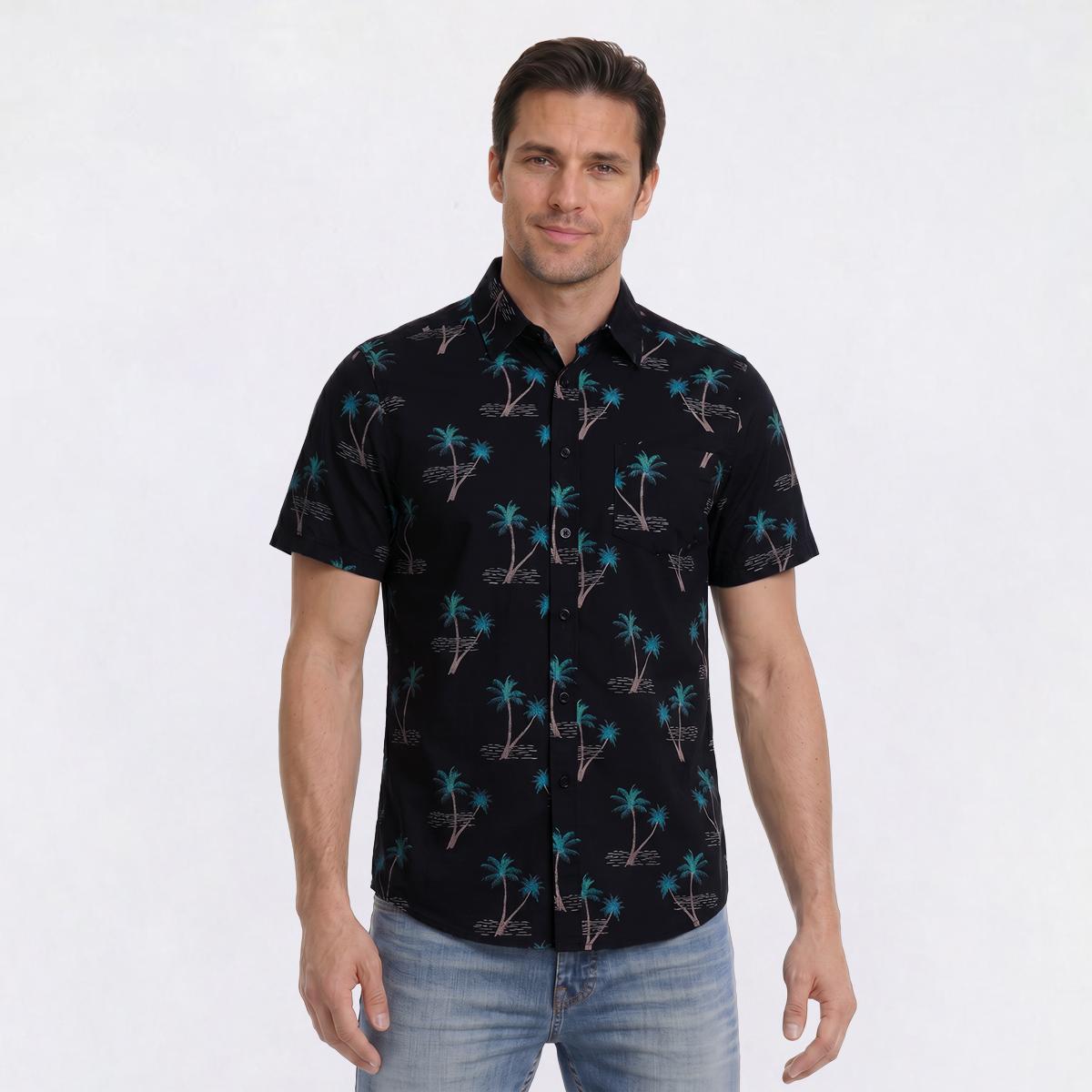 Click here for Mens Joe Marlin Mini Palm Trees Button Down Shirt prices