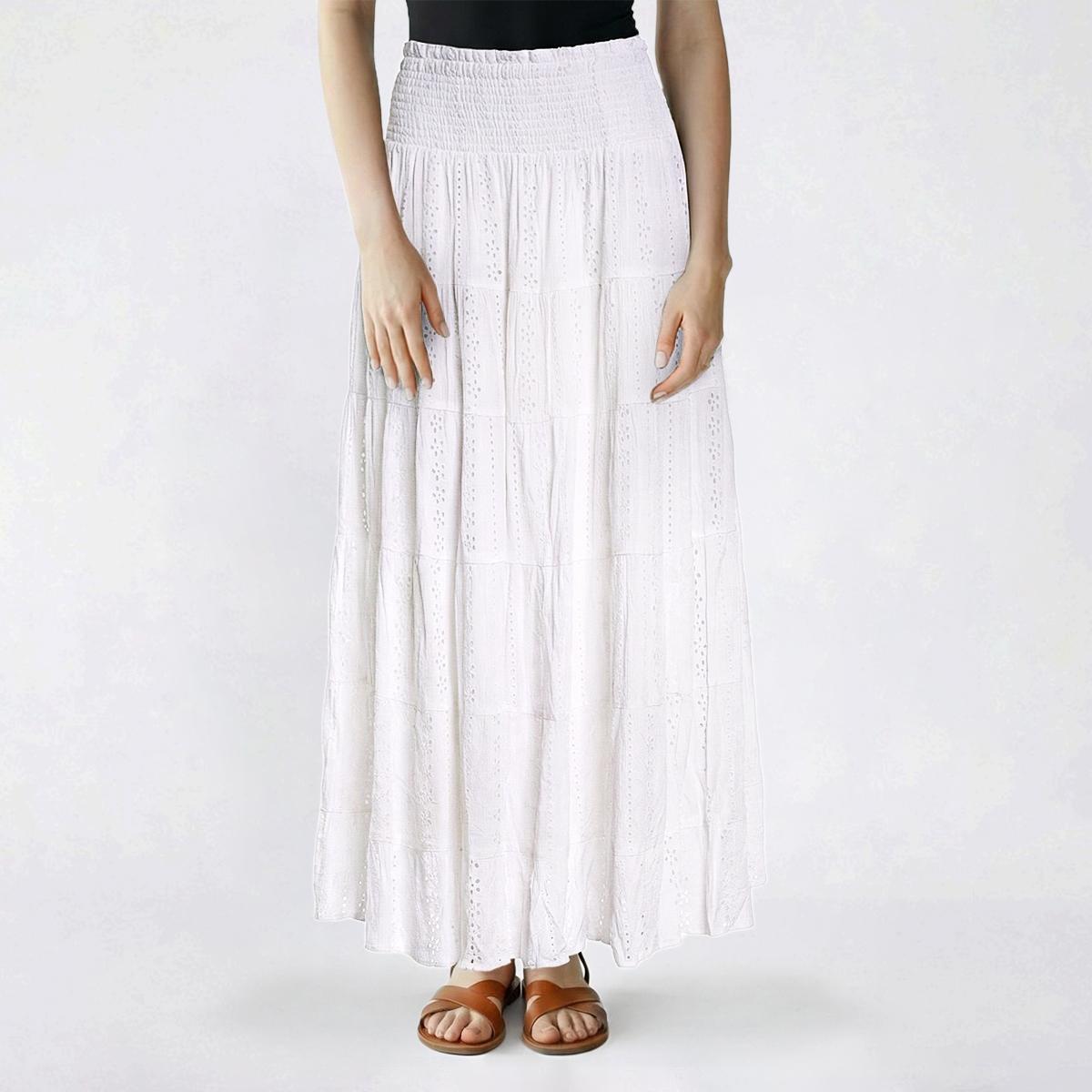 Click here for Juniors Angie Eyelet Smock Waist Tier Maxi Skirt prices