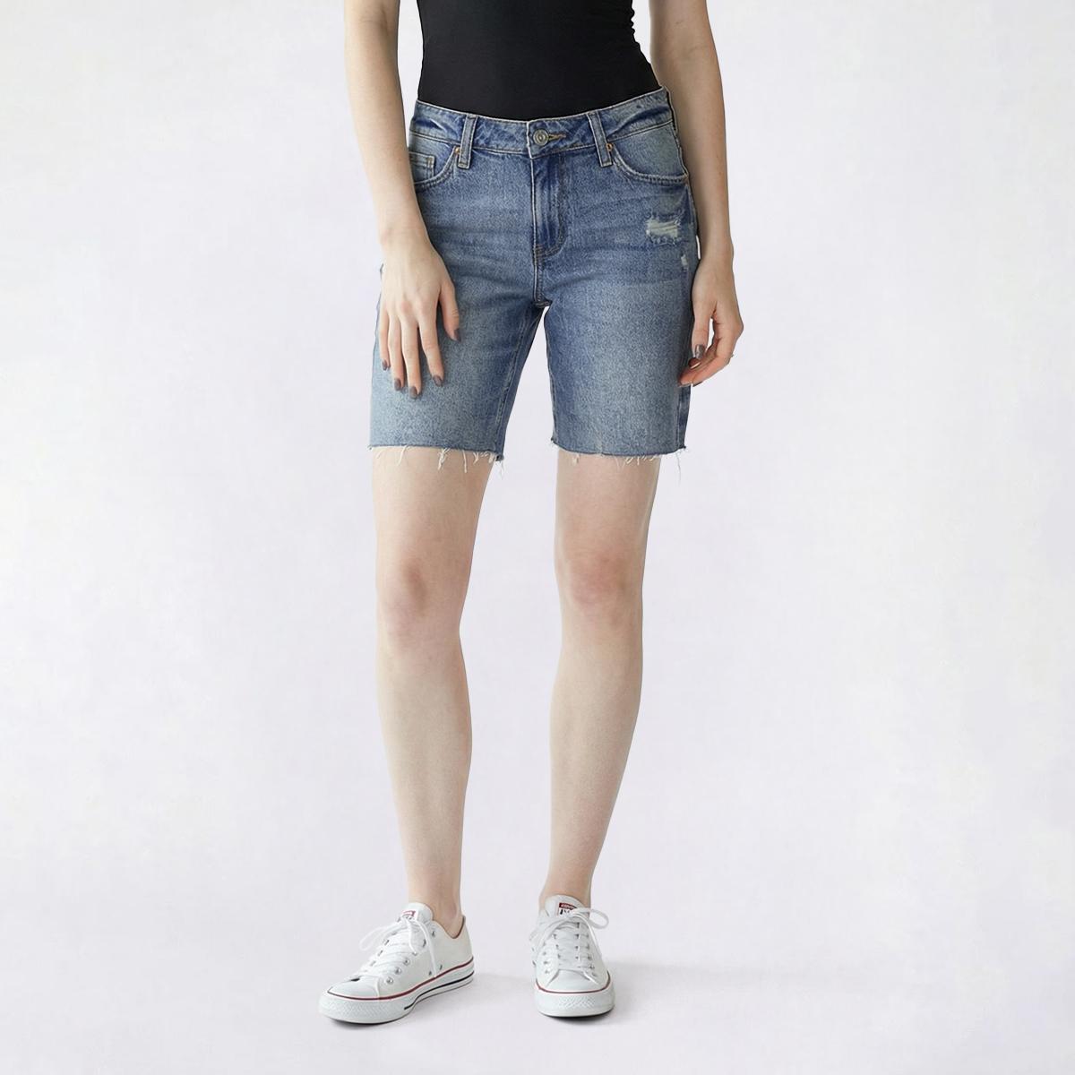 Click here for Juniors YMI Destructed Long Denim Shorts prices