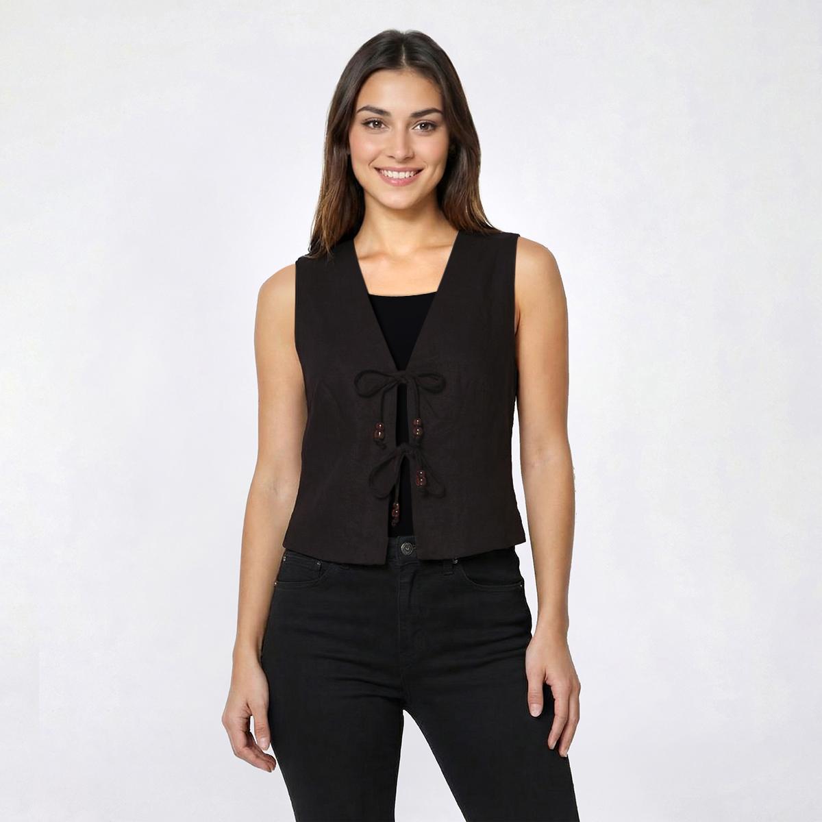 Click here for Juniors Love Tree Linen Bead Tie Front Vest prices