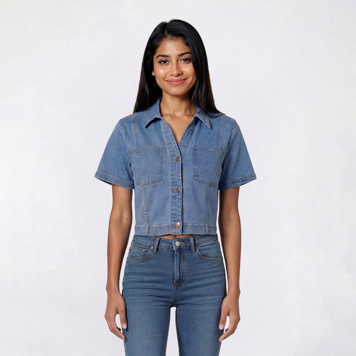 Click here for Juniors Love Tree Button Front Short Sleeve Denim... prices