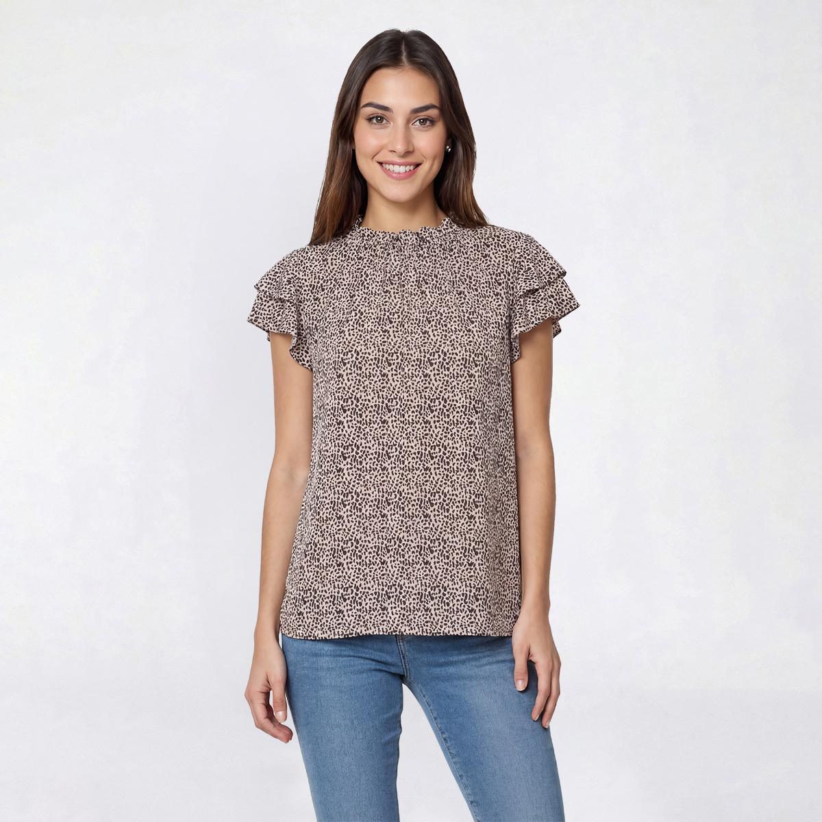 Click here for Womens Adrianna Papell Flutter Sleeve Ruffle Neck... prices