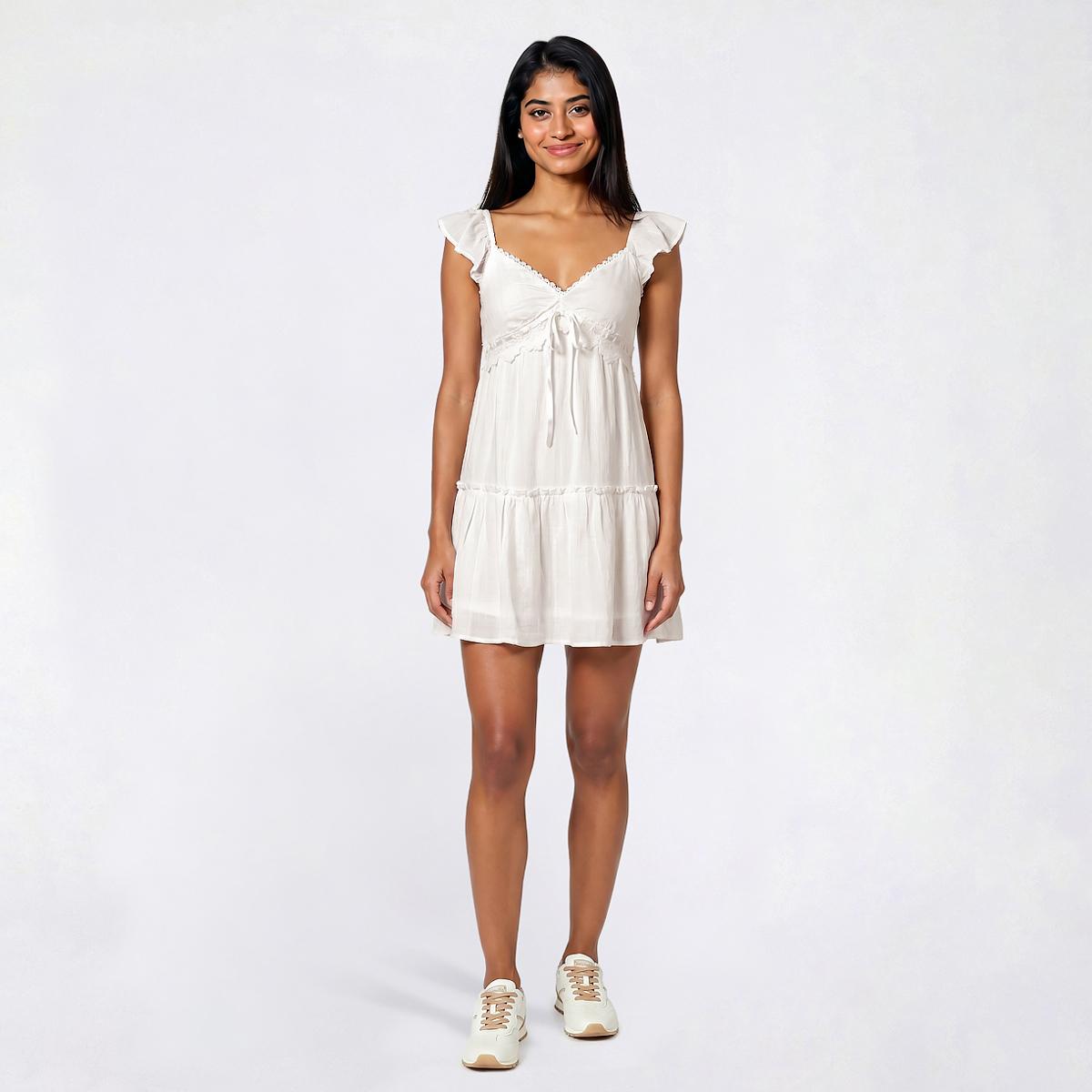 Click here for Juniors Trixxi Lace Trim Flutter Sleeve Skater Dre... prices