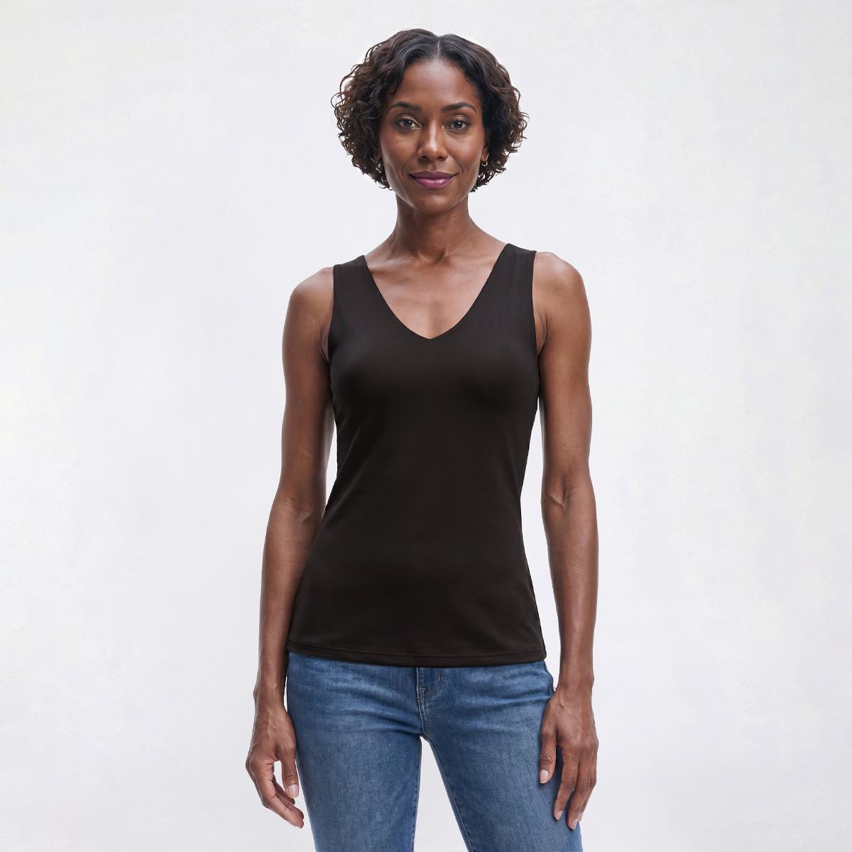 Click here for Womens Runway Ready Butter Double Layer V-Neck Tan... prices