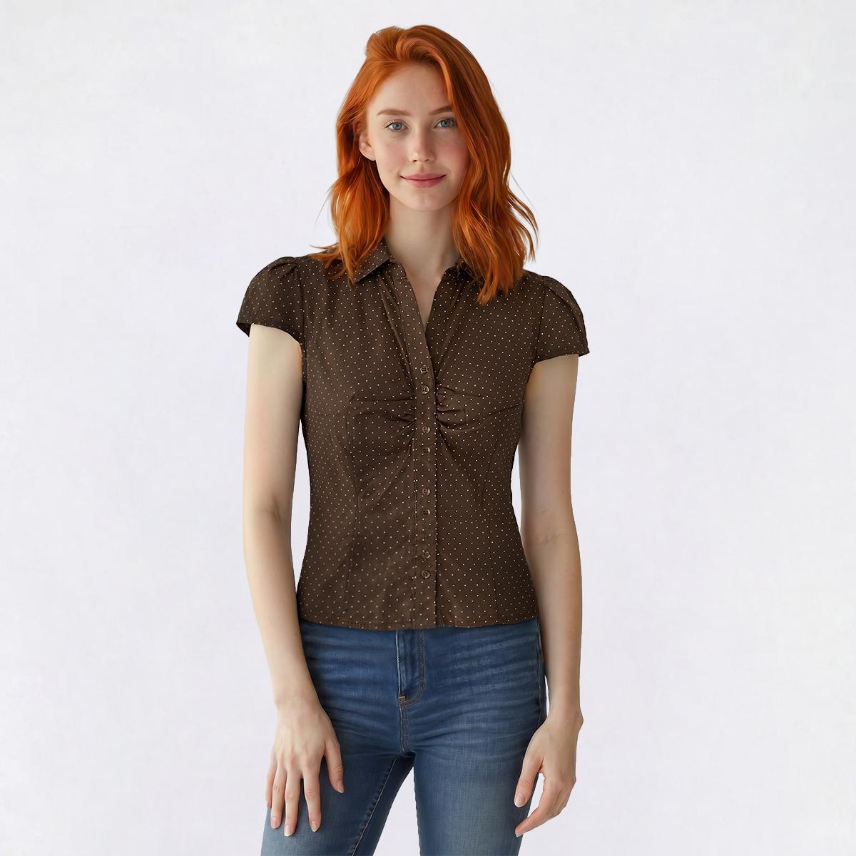 Click here for Juniors Love Tree Cap Sleeve Pin Dot Ruch Button F... prices