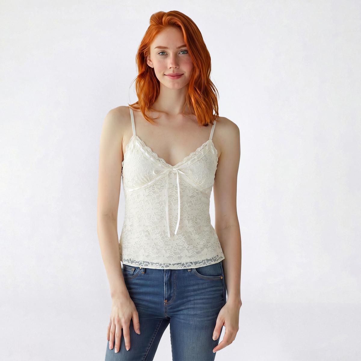 Click here for Juniors Pink Rose Stretch Floral Camisole with Lac... prices