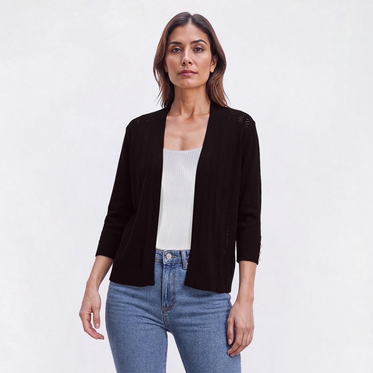 Click here for Womens 89th & Madison Solid Pointelle Stripe Cardi... prices