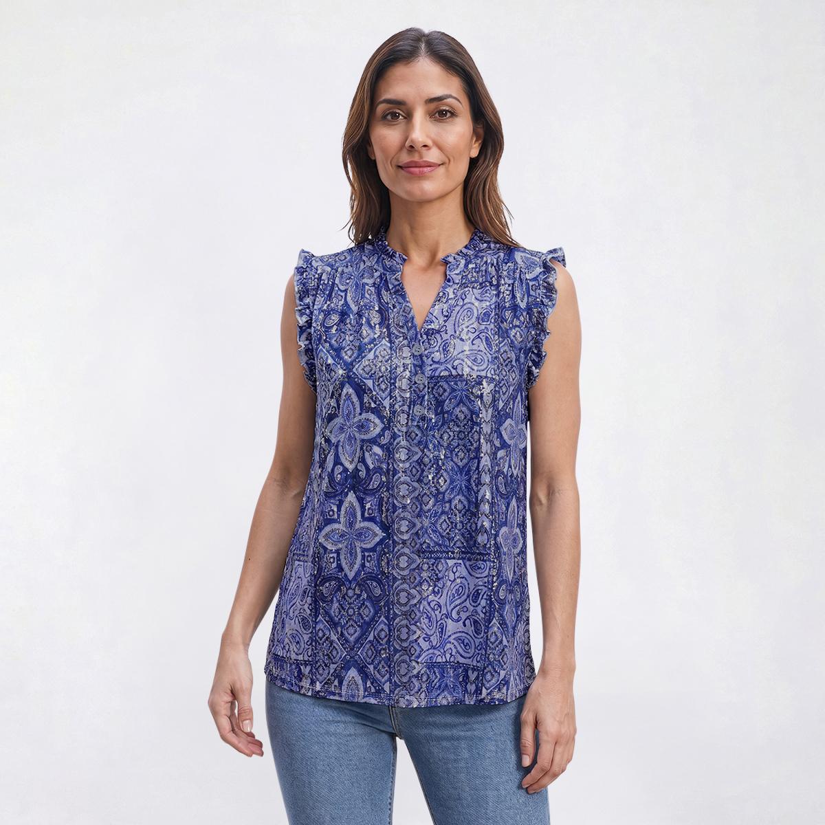Click here for Petite Emily Daniels Sleeveless Foil Paisley Patch... prices
