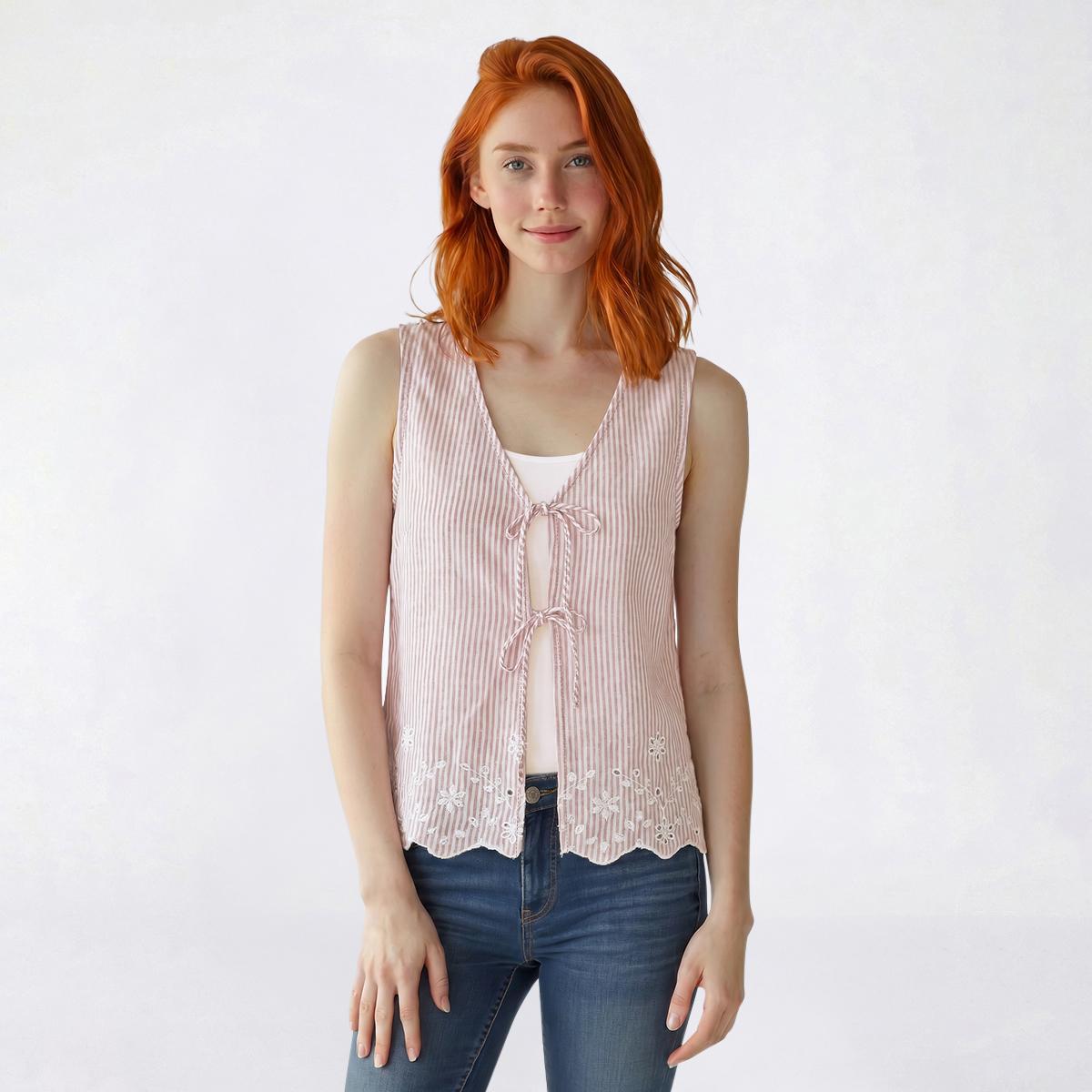Click here for Juniors Wallflower Caprice Linen Tie Vest w/ Eyele... prices