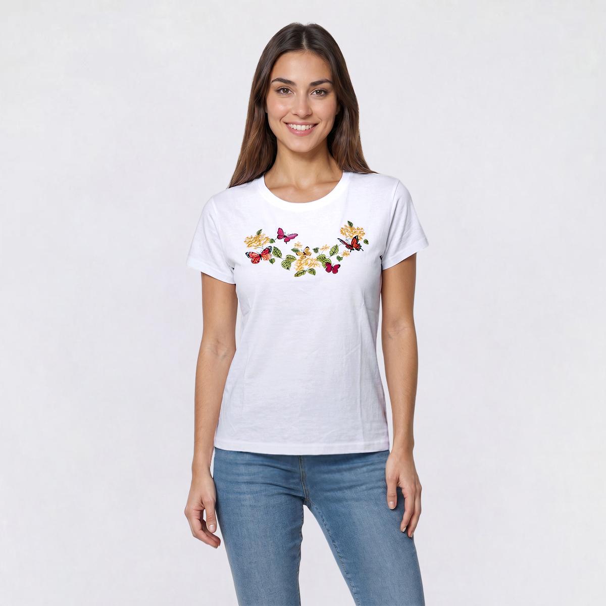 Click here for Womens Top Stitch by Morning Sun Butterfly Vine Te... prices