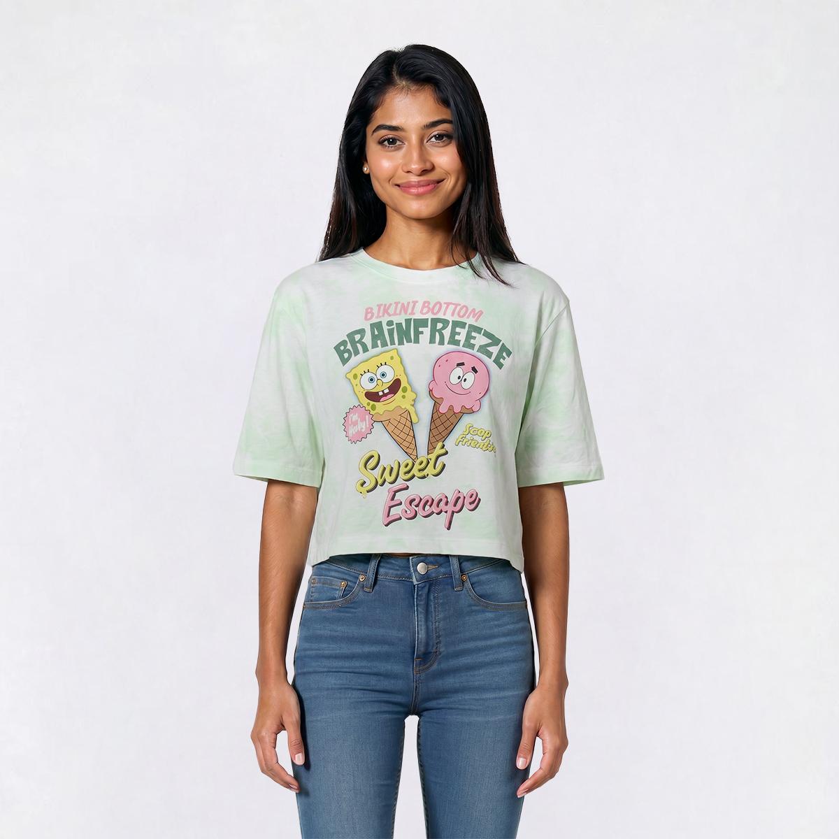 Click here for Juniors Freeze Cold Wash Spongebob Cones Boxy Tee prices