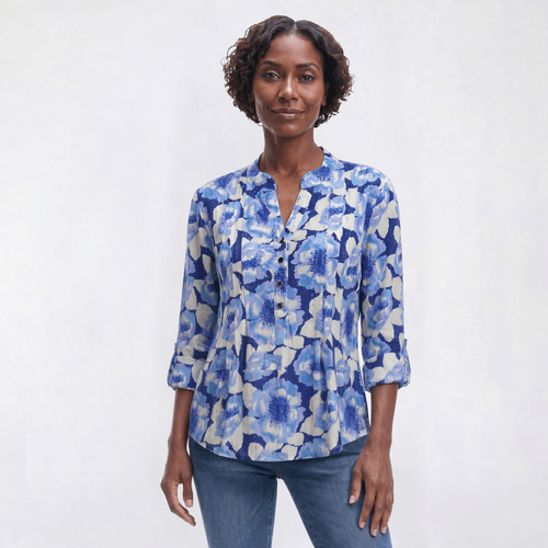 Click here for Petite Cocomo 3/4 Sleeve Gomez Floral Henley Blous... prices