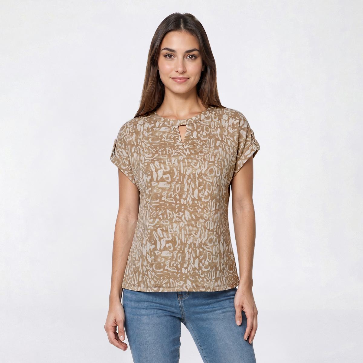 Click here for Womens Cure Short Sleeve Crepe Abstract Keyhole Ne... prices