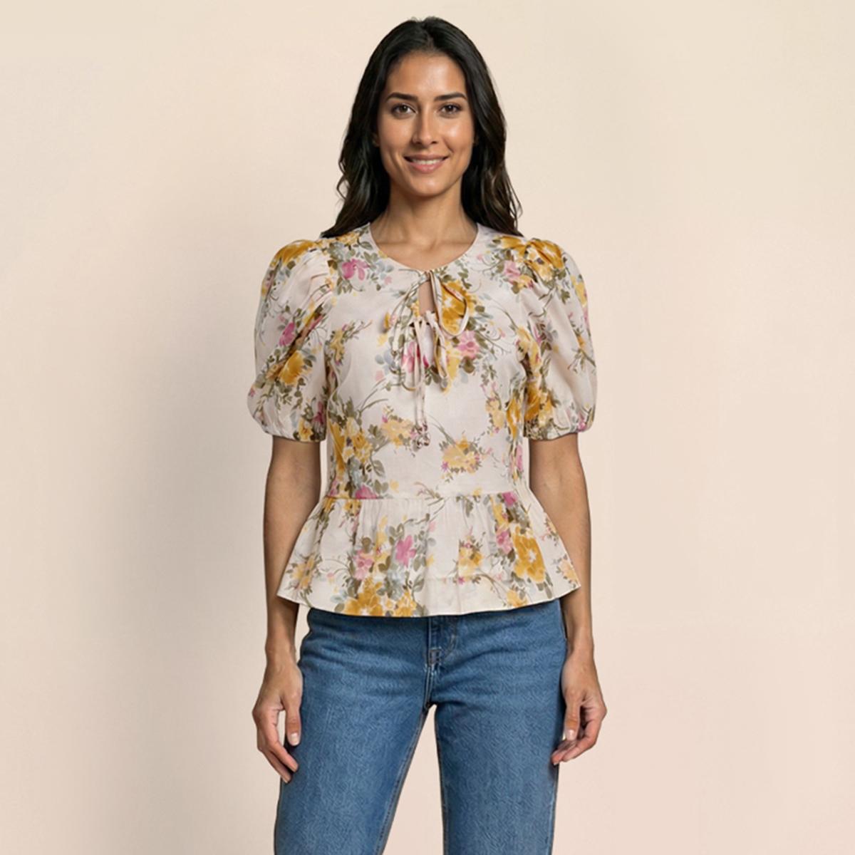 Click here for Womens Cece Short Sleeve Double Tie Front Floral B... prices