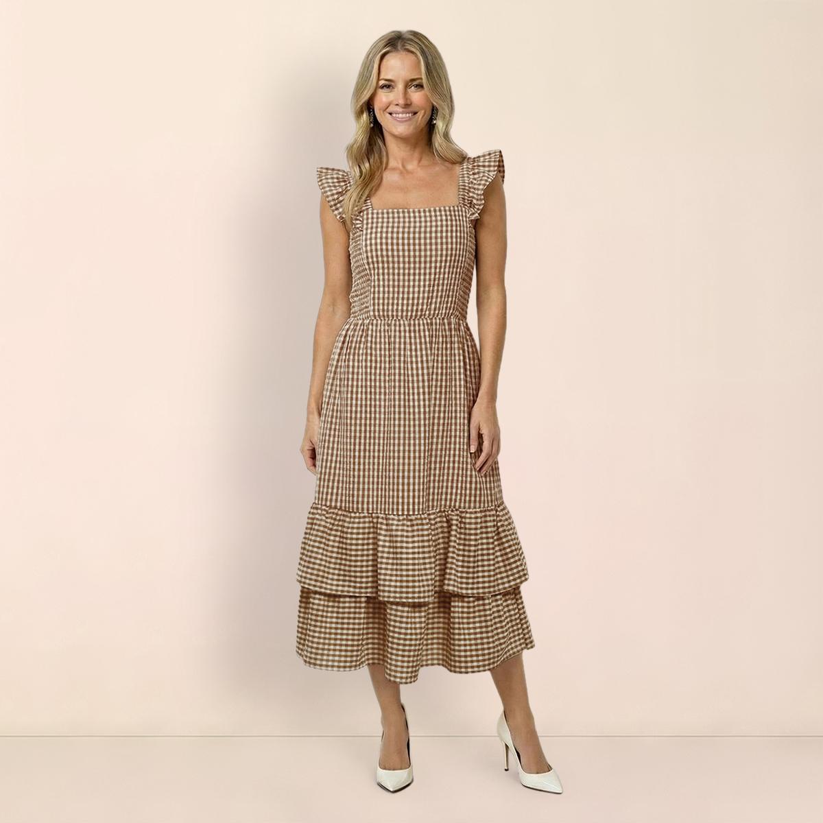 Click here for Womens Draper James Tiered Gingham Midi Dress prices