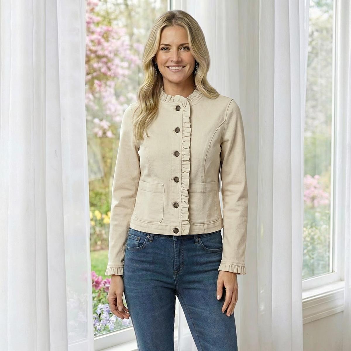 Click here for Womens Draper James Ruffle Denim Jacket with Princ... prices