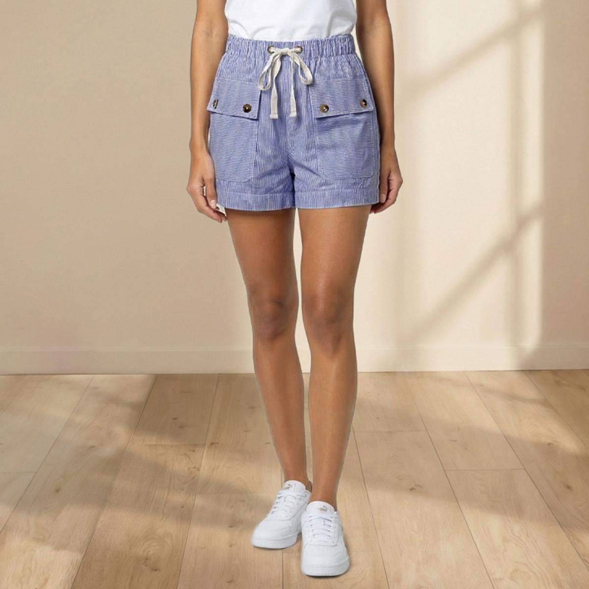 Click here for Womens MNK Seersucker Drawstring Shorts w/ Pockets prices