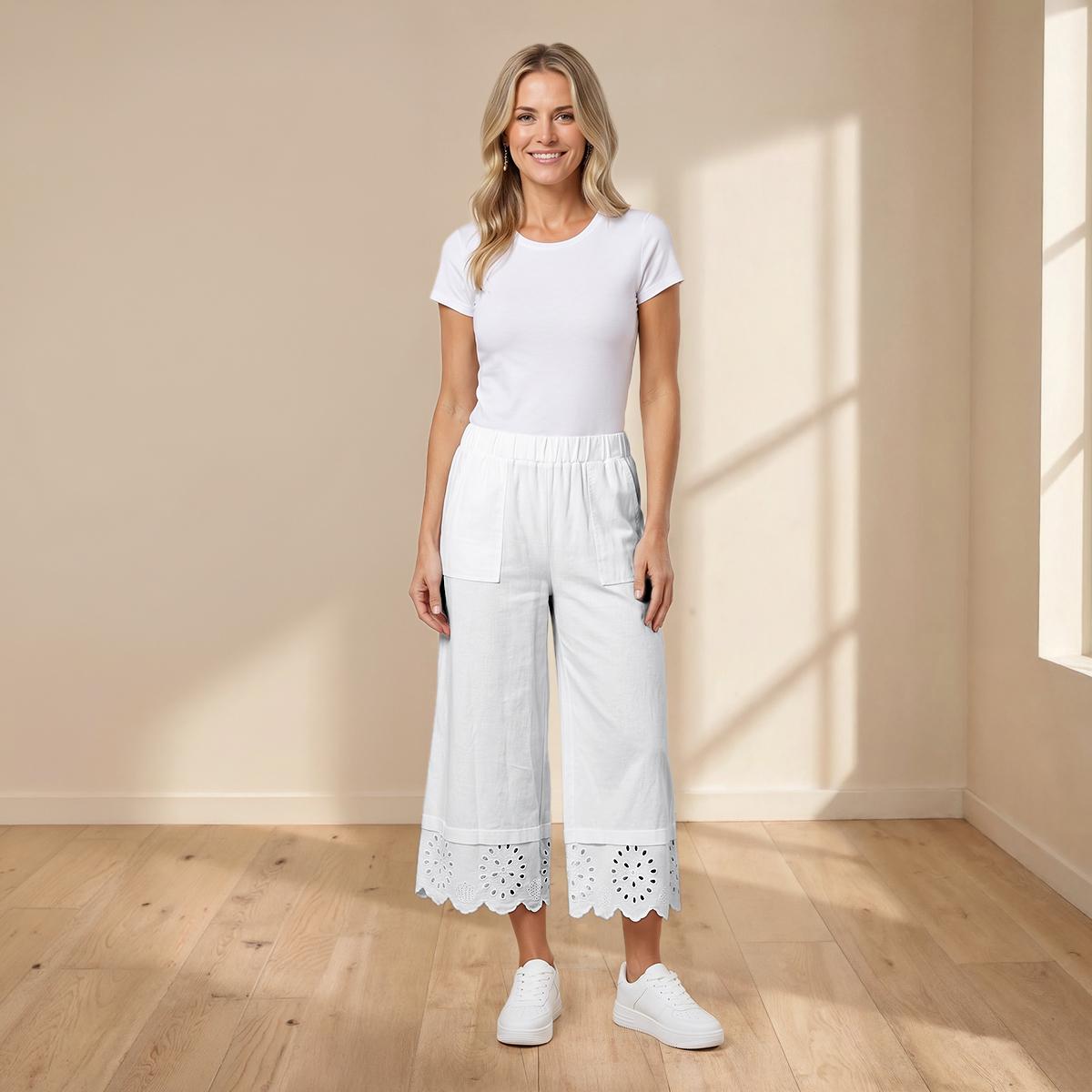 Click here for Womens Nicole Miller Elastic Waist Eyelet Trim Wid... prices