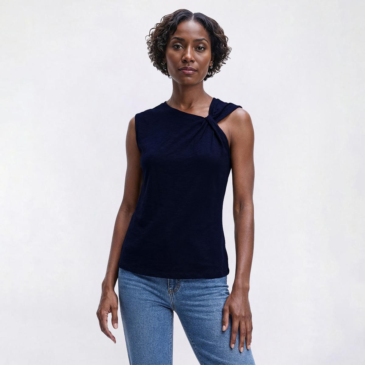 Click here for Womens Nicole Miller Sleeveless Twist Neck Solid S... prices