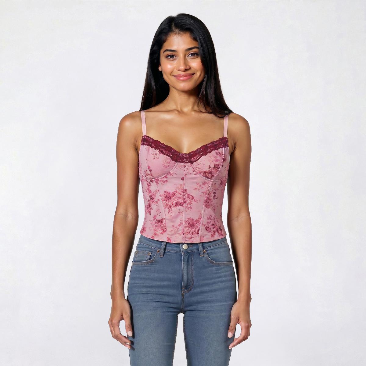 Click here for Juniors Madden Girl Corset Top with Floral Trim prices