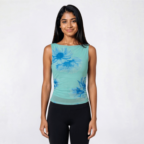 Click here for Juniors Derek Heart Floral Print Mesh Boat Neck Ta... prices